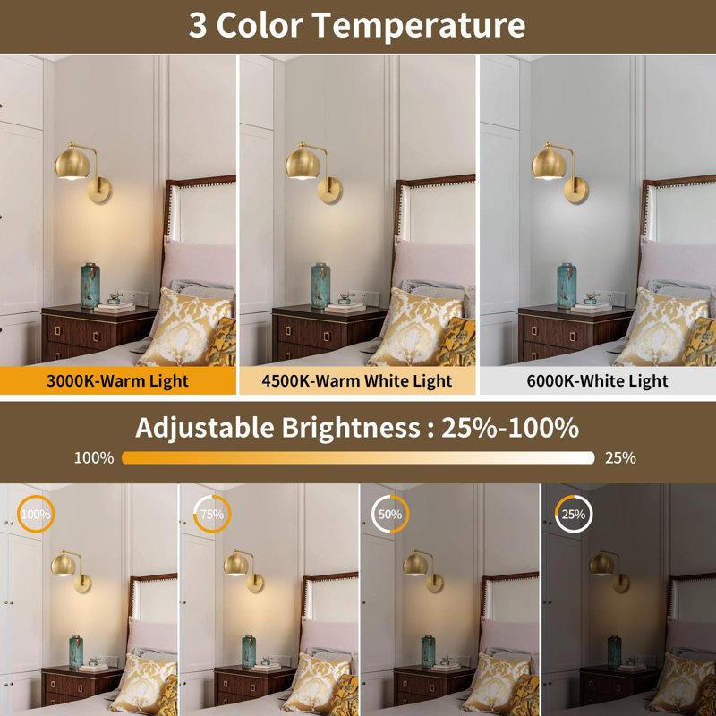 Everly Quinn Gold Battery Operated Wall Sconces Set of 2 | Wayfair